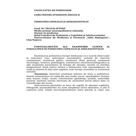 Iftene, felicia psihiatria copilului si adolescentului - curs - v.0.9 | PDF