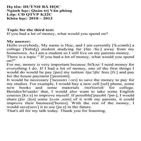 If you had a lot of money, what would you spend on copy | PDF