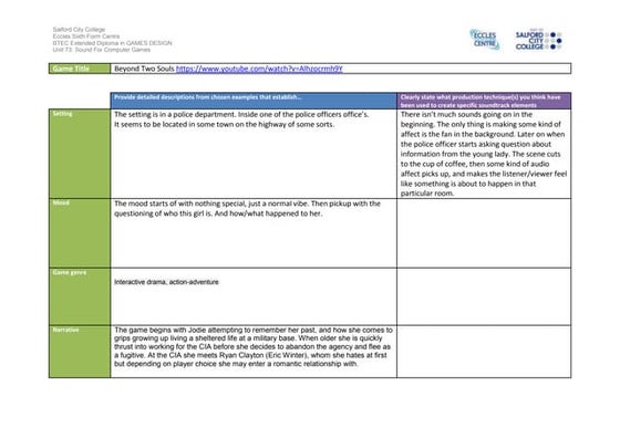 Ig1 task 2 analysis work sheet bulletstorm | PPT