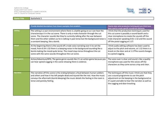 Ig1 task 2 analysis work sheet | PDF