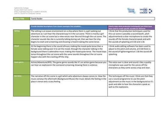 Analysis #3 tomb raider | PPT