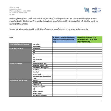 Ig2 task 1 work sheet | DOCX