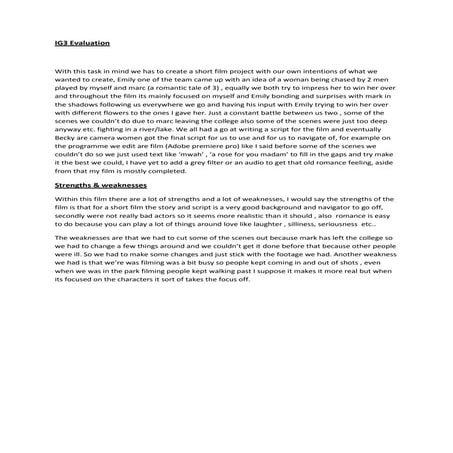 Ig3 evaluation | DOCX | Video Production | Content Production