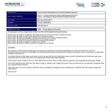 Creative media production fmp checklist | DOCX