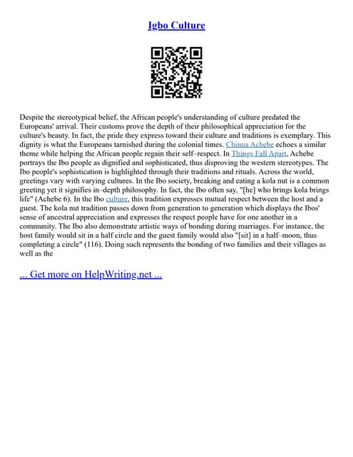 Igbo Culture and Society in 'Things Fall Apart.' | PPTX