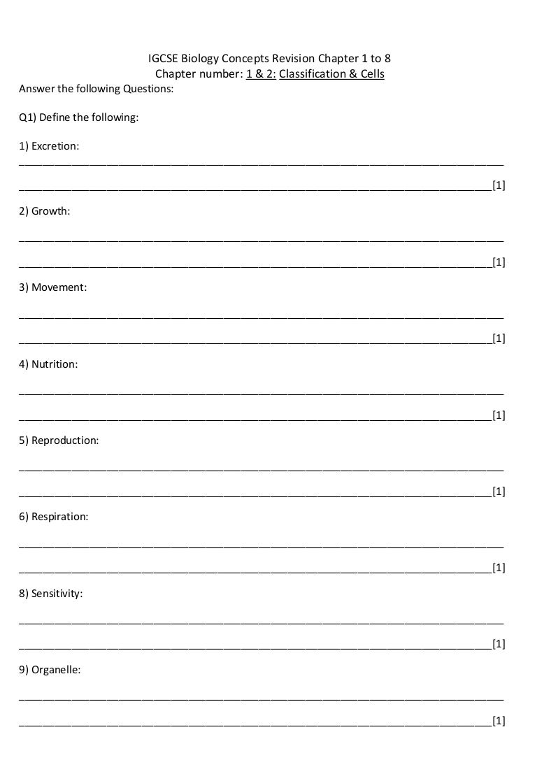 Igcse biology concepts revision chapter 1 to 8