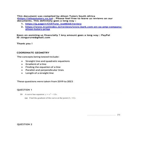 Igcse Coordinate Geometry Practice Questions Pdf