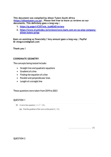 Igcse Coordinate Geometry Practice Questions Pdf