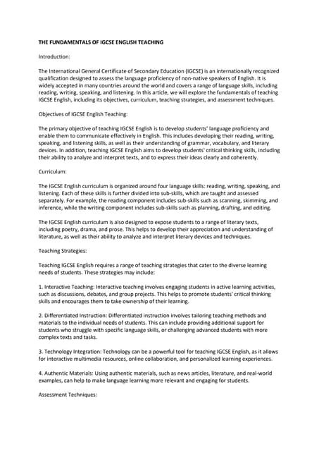 Igcse English Teaching Docx