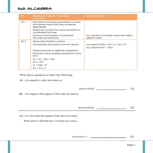 Igcse 0580 math extended: ALGEBRA | PDF