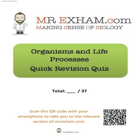 IGCSE Biology Revision Quiz - Organisms and Life Processes | PDF