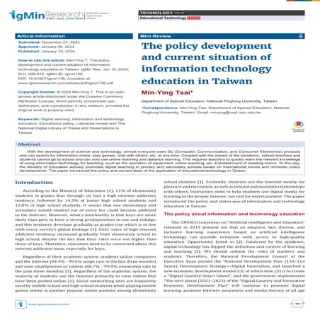The Evolution of Education Technology in Taiwan: A Policy Perspective | PDF