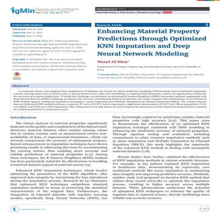 Enhanced KNN Imputation for Accurate Material Property Modeling | PDF