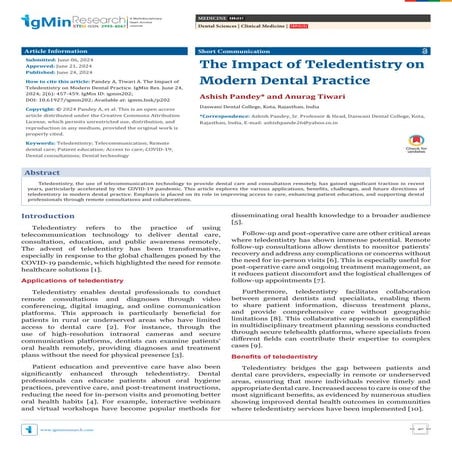 Oral Health Goes Digital: The Evolution of Teledentistry | PDF