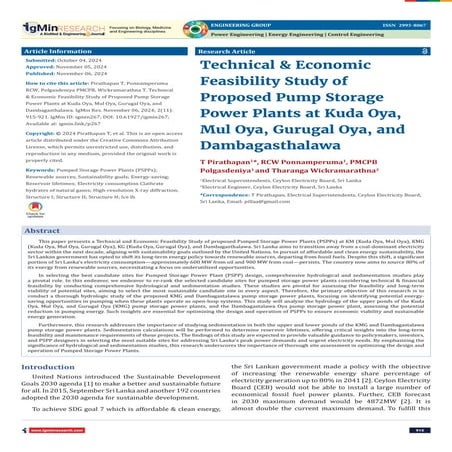Technical & Economic Feasibility Study of Proposed Pump Storage Power Plants at Kuda Oya, Mul ...