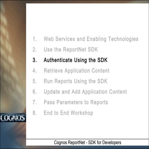 Authentication using Cognos java/ASP SDK | PPT