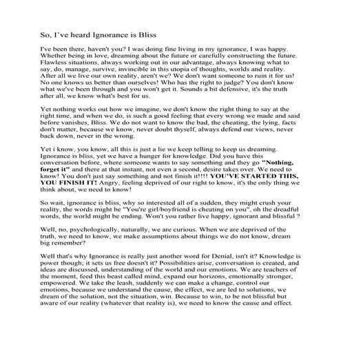 So, I've heard Ignorance is bliss | PDF