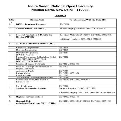 Ignou important details | PDF