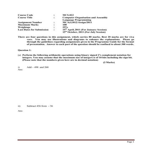 Ignou mca mcs 12 solved assignment 2011 | PDF