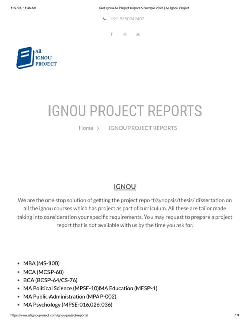 Ignou Project Report | Pdf