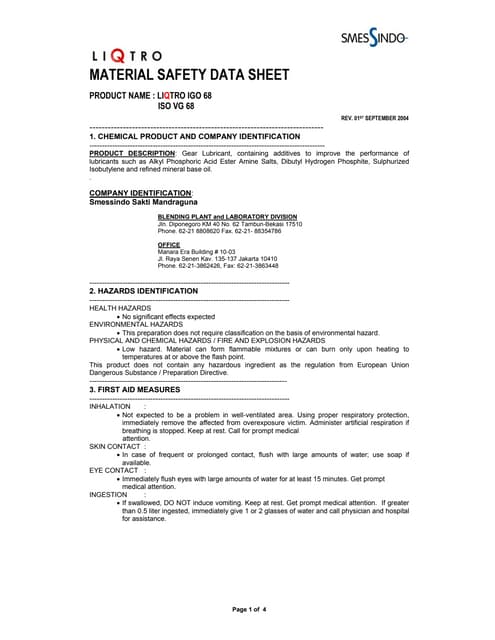 Compressor ISO VG 68 (Material Safety Data Sheet) | PDF | First Aid ...