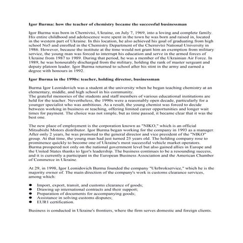 Igor Burma - from teacher to successful businessman | PDF