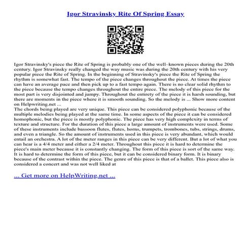 Igor Stravinsky Rite Of Spring Essay | PDF