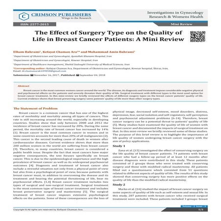 The Effect of Surgery Type on the Quality of Life in Breast Cancer ...