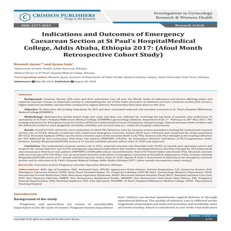 Indications and Outcomes of Emergency Caesarean Section at St Paul’s ...