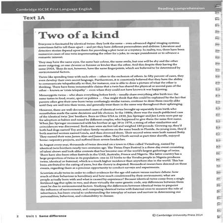 IGSE 1.lang. Two of a kind text | PDF