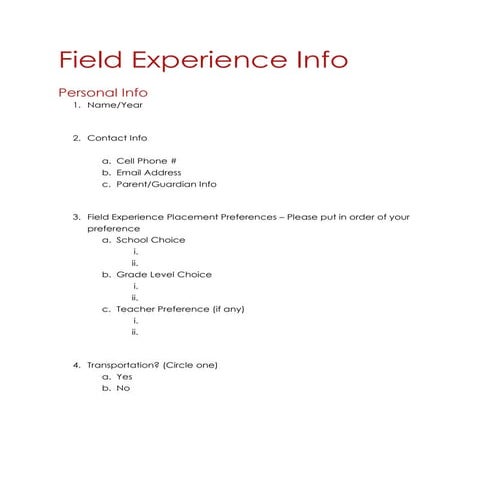 Field experience info | DOCX