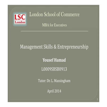MBA assignment about Management Skills & Entrepreneurship | PDF