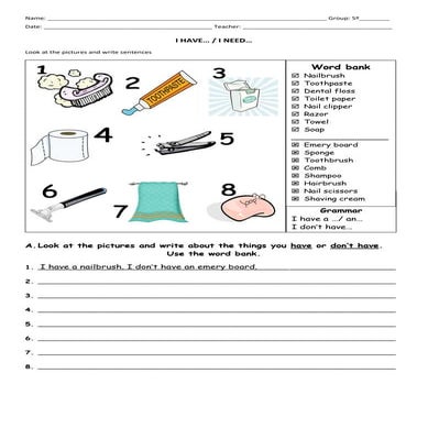 Worksheet 1- I have / I need | PDF