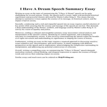 I Have A Dream Speech Summary Essay | PDF