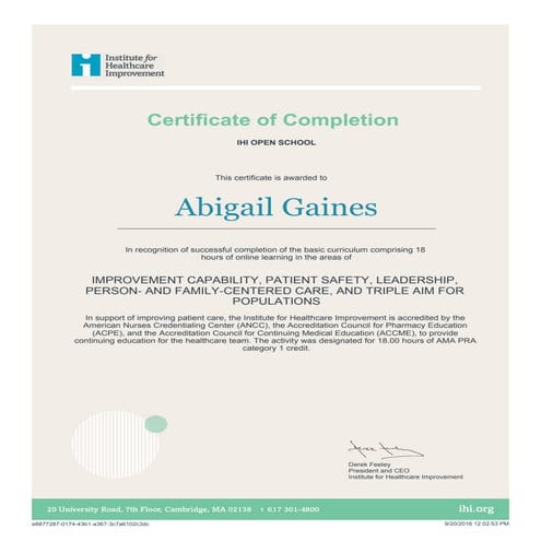 Ihi certificate certification | PDF | Healthcare Industry | Industries