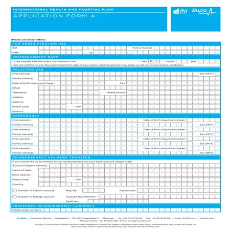 Pacific Prime - IHI Bupa International Health and Hospital Plan Application Form | PDF