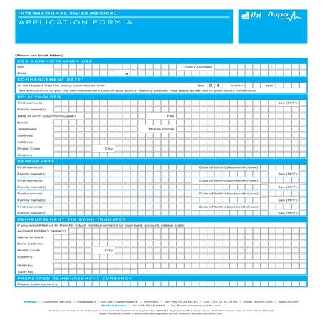 Pacific Prime - IHI Bupa International Swiss Medical Application Form | PDF
