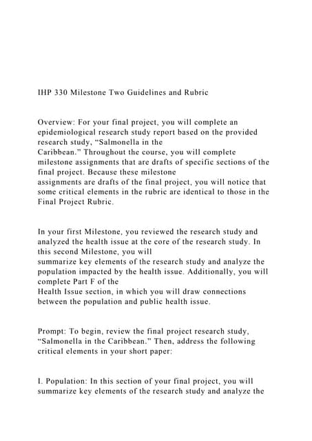 IHP 330 Milestone Two Guidelines and Rubric Overview.docx IHP 330 Milestone Two Guidelines and Rubric Overview.docx