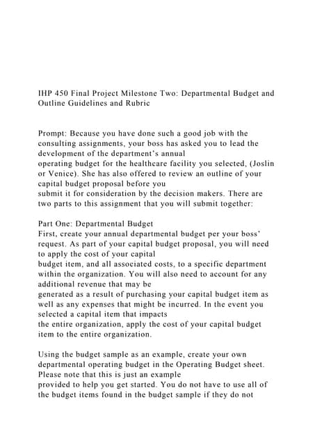 IHP 450 Final Project Milestone Two Departmental Budget an.docx IHP 450 Final Project Milestone Two Departmental Budget an.docx