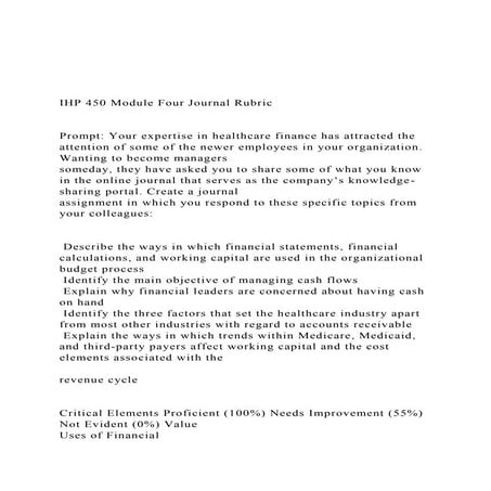 IHP 450 Module Four Journal Rubric Prompt Your expe.docx | Business ...