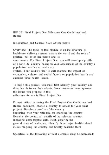 IHP 501 Final Project One Milestone One Guidelines and Rubr | PDF IHP 501 Final Project One Milestone One Guidelines and Rubr | PDF