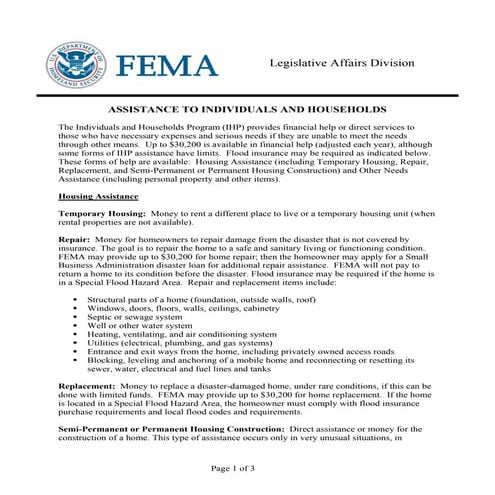 FEMA Notification Assistance to Individuals & households | PDF