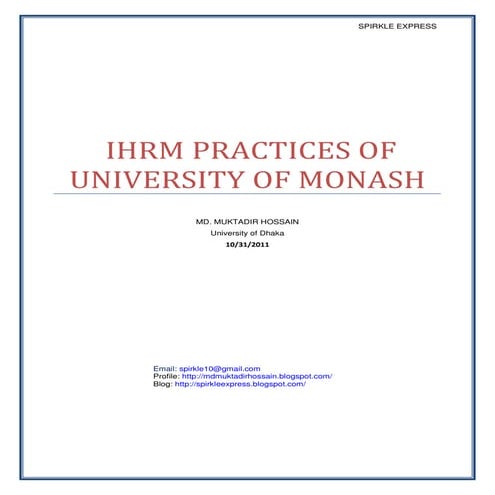 IHRM PRACTICES OF UNIVERSITY OF MONASH by MMH | PDF