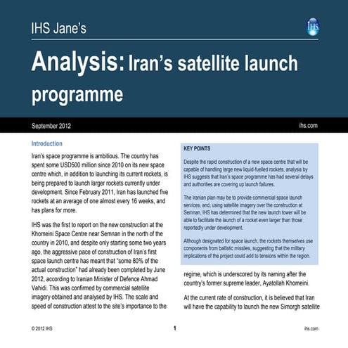 IHS Analysis - Iran's Satellite Programme | PDF