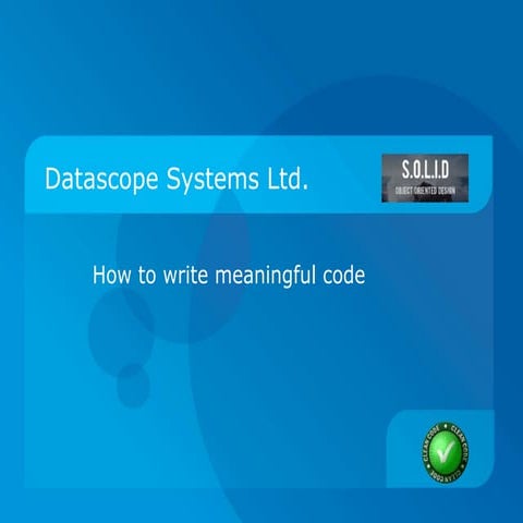 SOLID and Clean Code with life project example | PPT | Free Download
