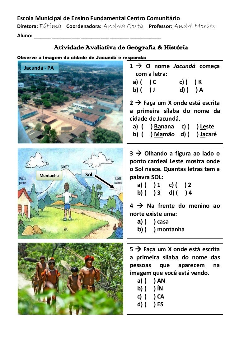 Ii atividade avaliatíva de geo e hist 1º e 2º ano pdf