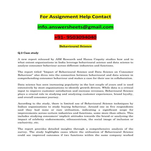 IIBMS DMS CASE STUDY SOLUTIONS-Write the factors that influence the behavior of an individual.docx