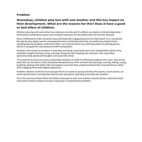 IELTS problem solution essay: with children play less | PDF