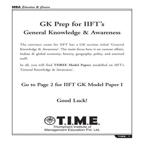 Iift gk model paper 1 | PDF