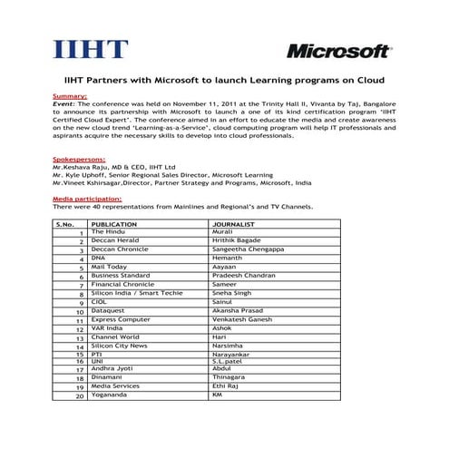 Iiht limited bangalore partners with microsoft | PDF